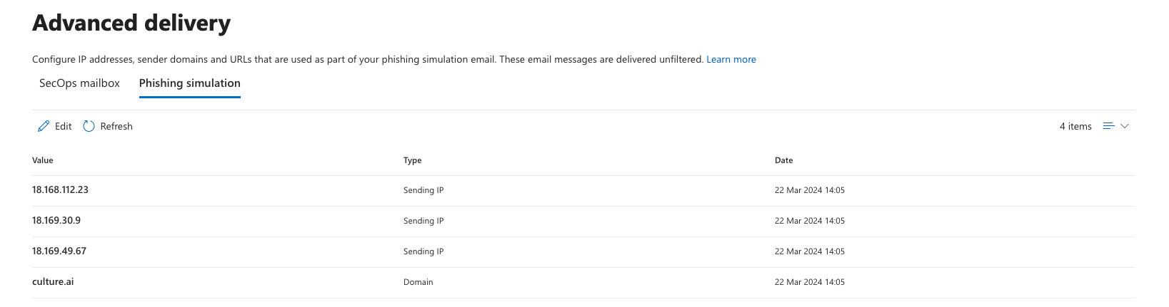 Direct Application for Simulated Phishing Emails in Microsoft 365