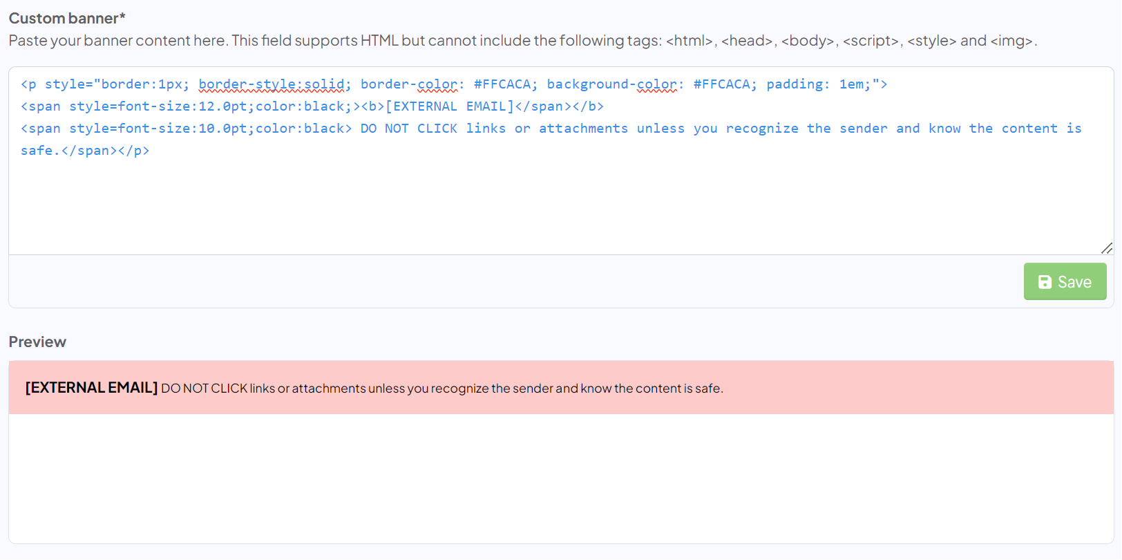 How to add a banner to phishing simulation emails