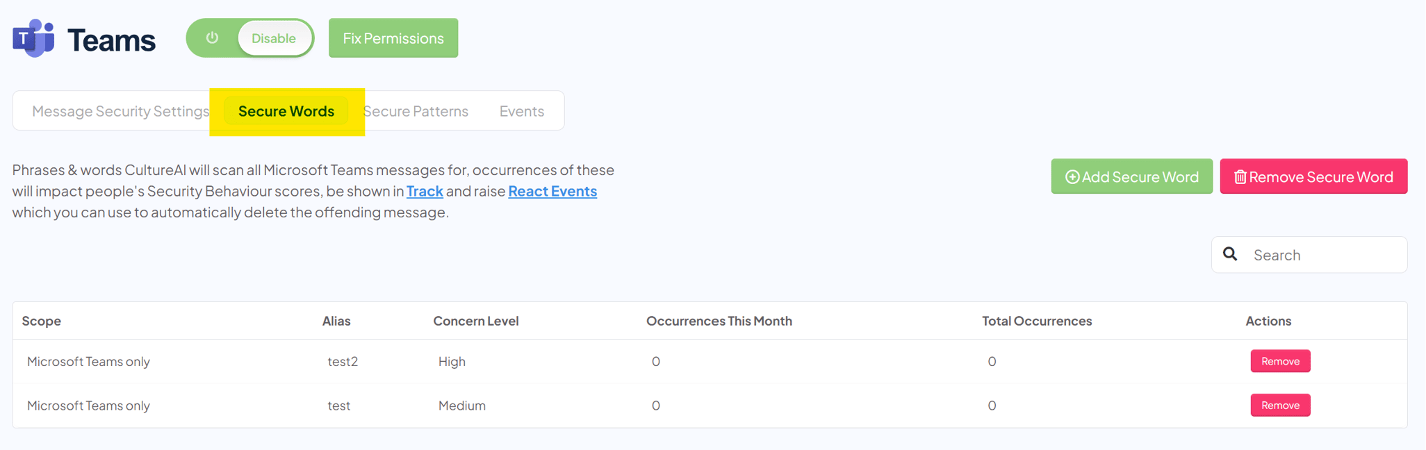 Teams Configurations
