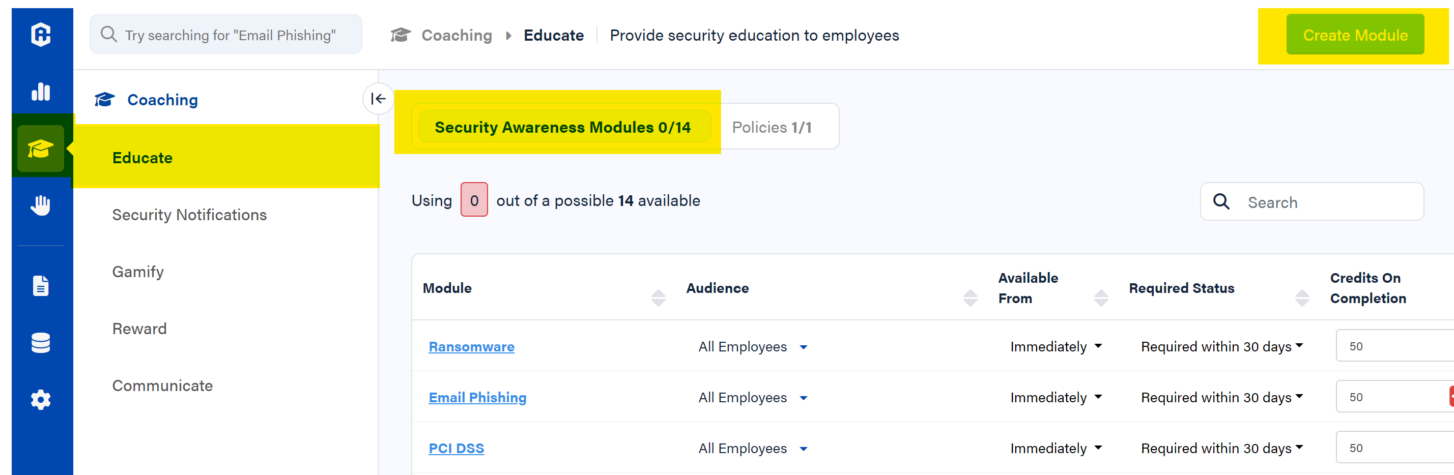 Uploading Security Awareness Modules